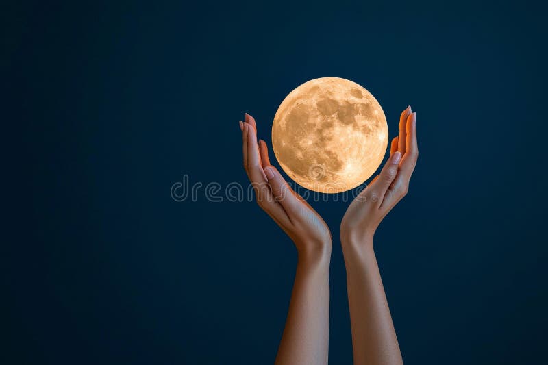 Two Hands are Extended Towards the Bright Full Moon Stock Image - Image ...