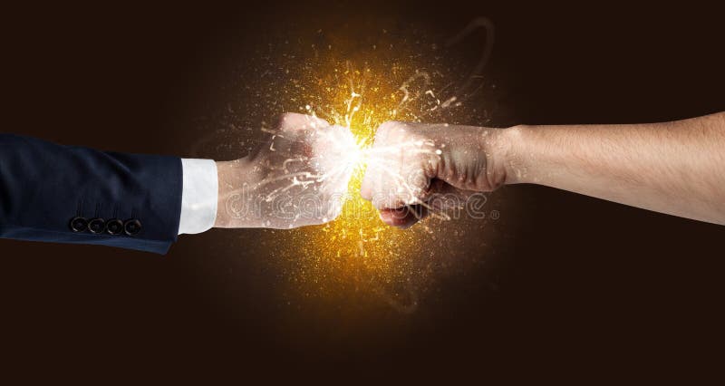 Fighting Hands with Orange Explosion Concept Stock Image - Image of ...