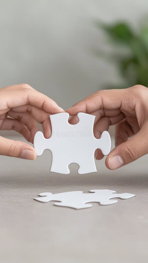 Two Hands Fitting White Puzzle Piece Together, Symbolizing Teamwork and ...