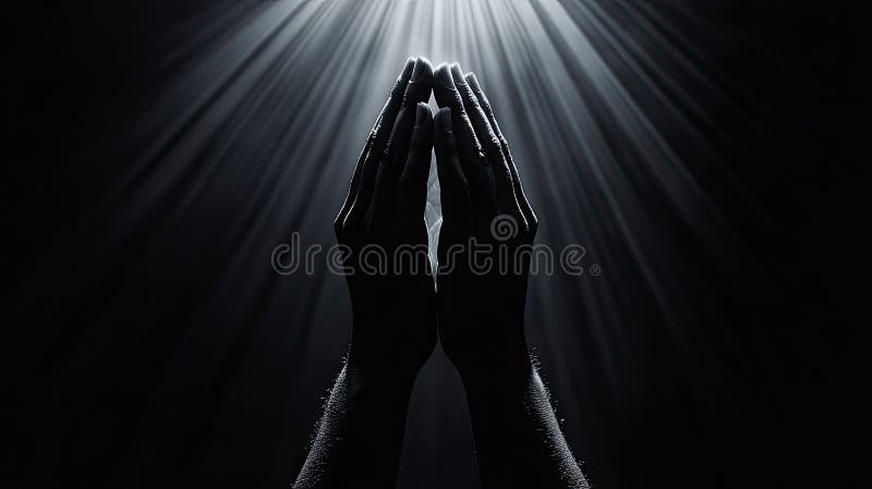 Praying Hands with Light Rays in Dark Background Stock Illustration ...