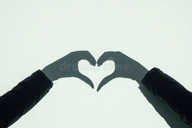 Hands Create Heart Shape Shadow Against White Backdrop Showing Love and ...