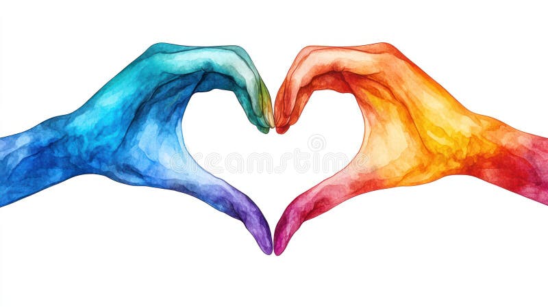 Two Hands Forming Heart Shape with Rainbow Colors on White Background ...
