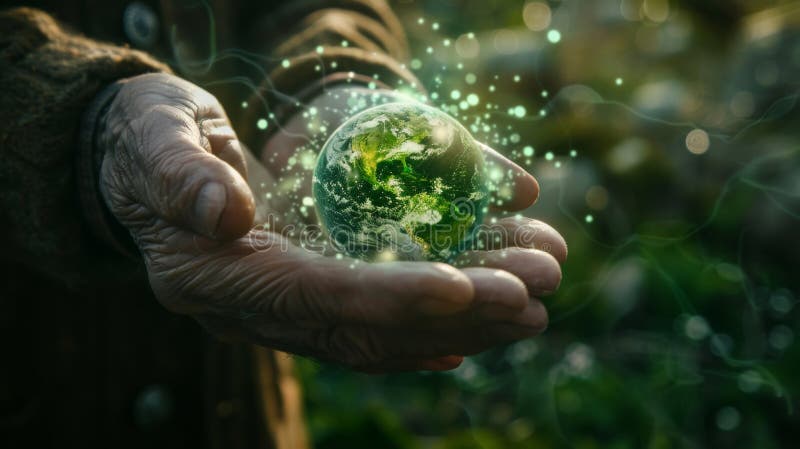 Hands Cradling Glowing Earth.AI Generated Image Stock Image - Image of ...