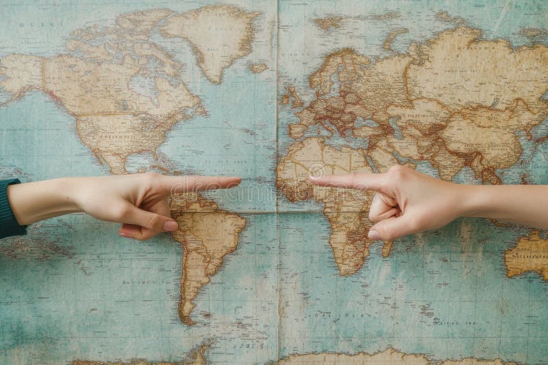 Hands Pointing in Opposite Directions Over World Map Signify ...
