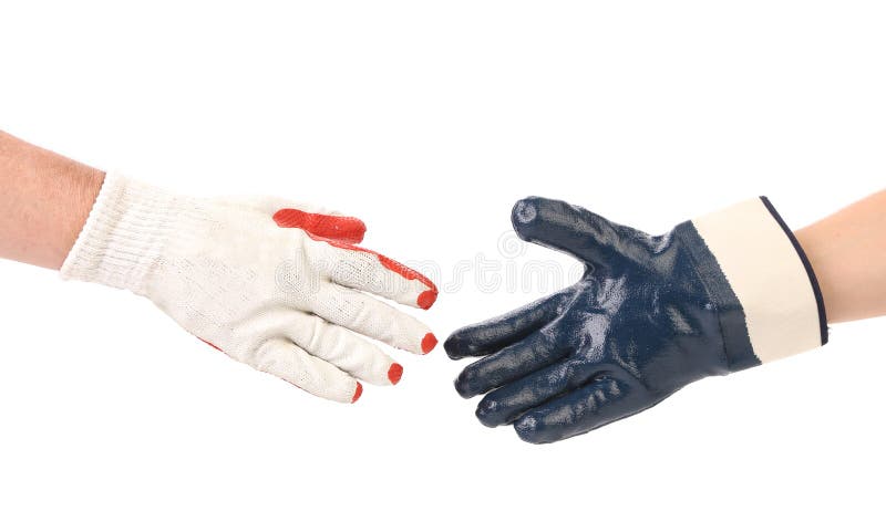 Two Hands Gloves Meet in Hand Shake. Stock Image - Image of gesture ...