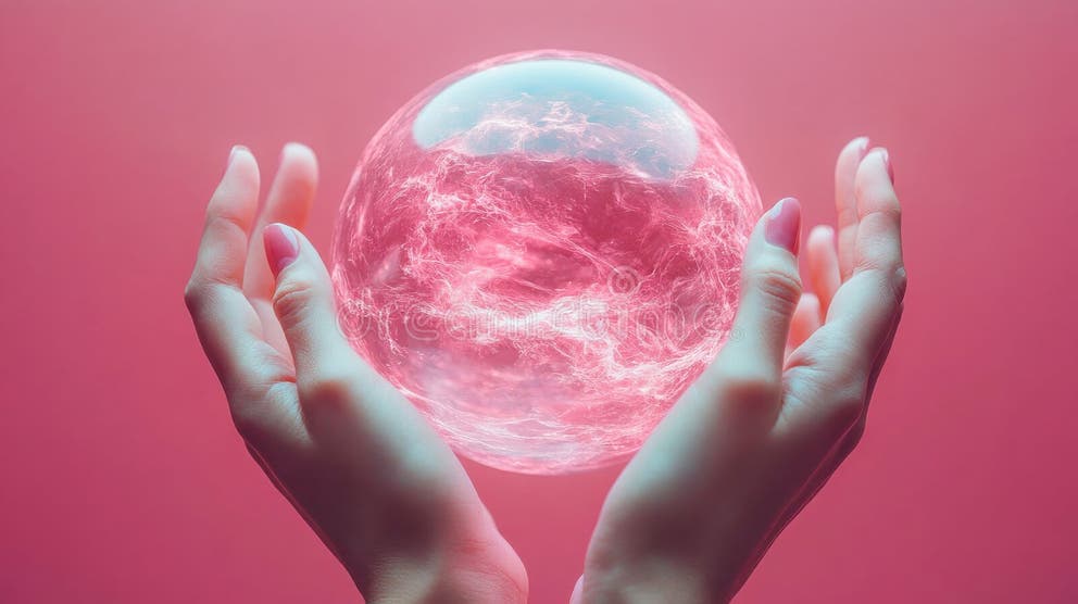 Two Hands Gracefully Hold a Glowing Digital Sphere, Representing the ...
