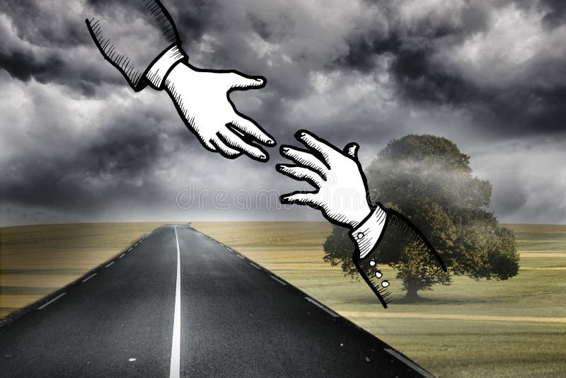 Two Hands Graphic on Gloomy Countryside Stock Illustration ...