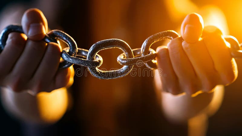 Two Hands Grasp a Chain, Showcasing Strength and Determination in a ...