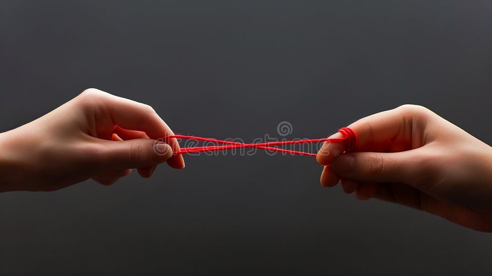 Two Hands Grasp a Red String, Illustrating Tension and the Potential ...