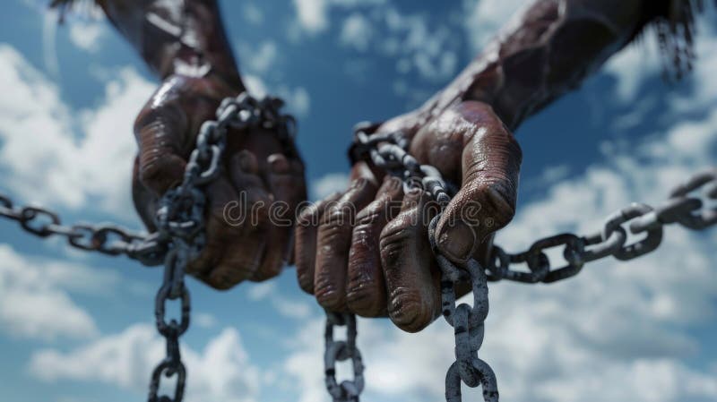 Two Hands Grasping Chains, with Focus on the Chain Link Detail Stock ...