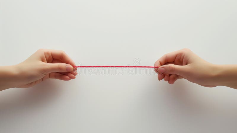 Two Hands Grip a Red String, Highlighting Tension and Conflict in Calm ...