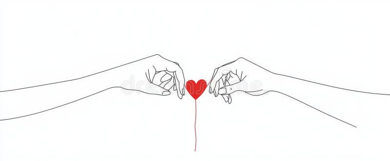 Two Hands with a Heart in a Modern Line Art Style Illustration Stock ...