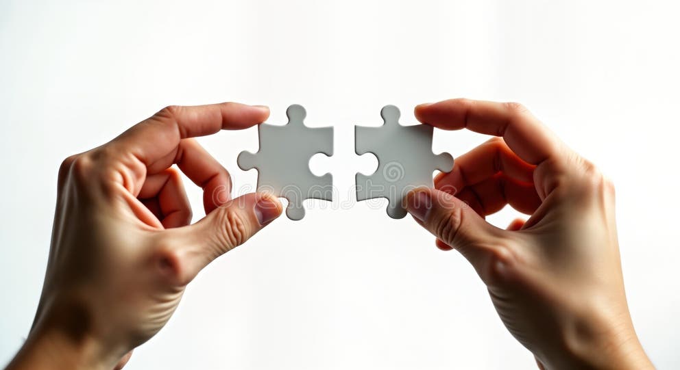 Two Hands Hold Puzzle Pieces. Hands Connect Puzzle Elements. Image ...