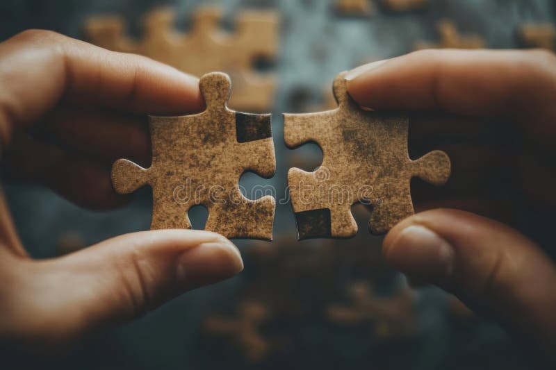 Two Hands Hold Puzzle Pieces, Preparing To Connect Them, Symbolizing ...