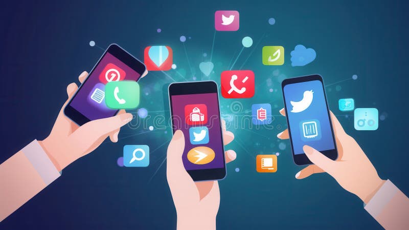 Two Hands Hold Smartphones Open To Different Social Media Apps ...