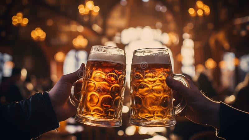 Two Hands Holding Clinking Two Beer Glasses Mug Stock Illustrations ...