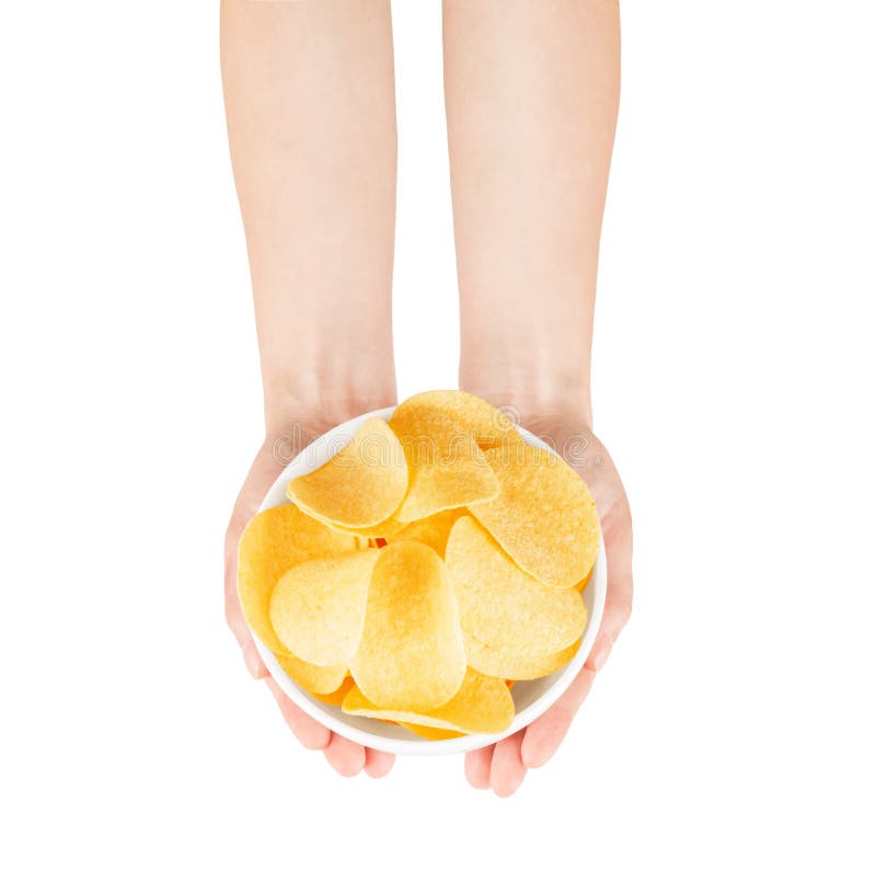Two Hands Holding a Bowl of Potato Chips Stock Photo - Image of chip ...