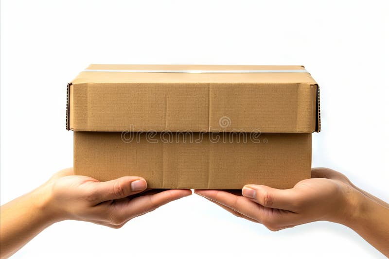Two Hands Holding a Brown Cardboard Box Stock Image - Image of ...