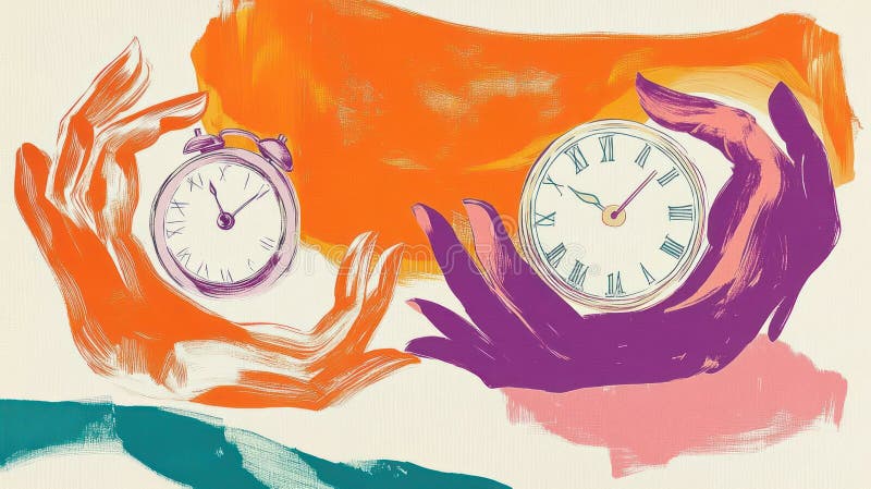 Abstract Painting of Hands Holding Clocks: Time Management Concept ...