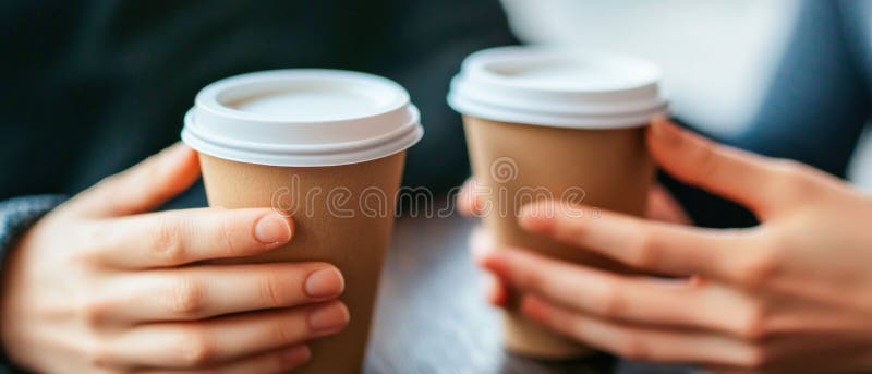 Two Hands Holding Coffee Cups in a Casual Setting Stock Illustration ...