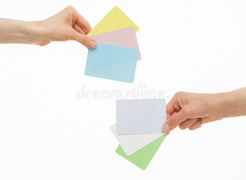 Two Hands Holding Colorful Paper Cards Stock Image - Image of ...