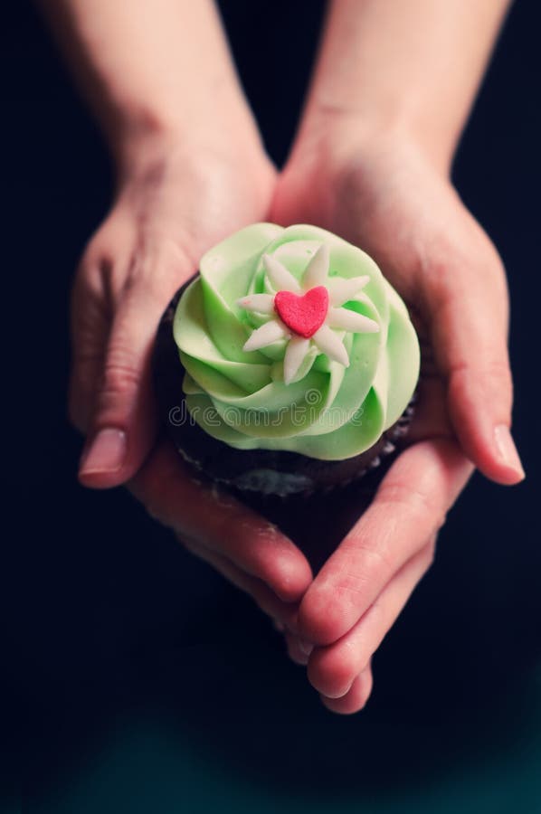 Two hands holding cupcake stock image. Image of heart - 24178729