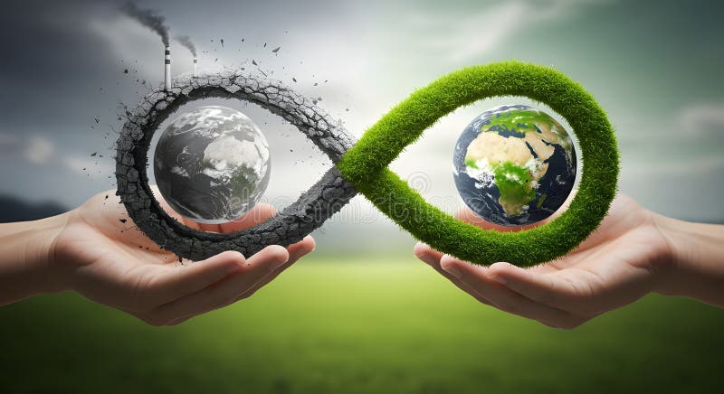 Two Hands Holding Earthâ€™s Future: Pollution Versus Green ...