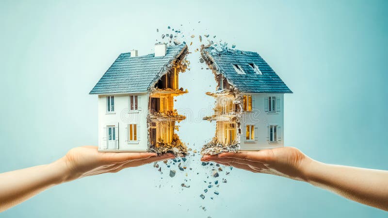 Two Hands Holding Exploding House Model Stock Photo - Image of ...