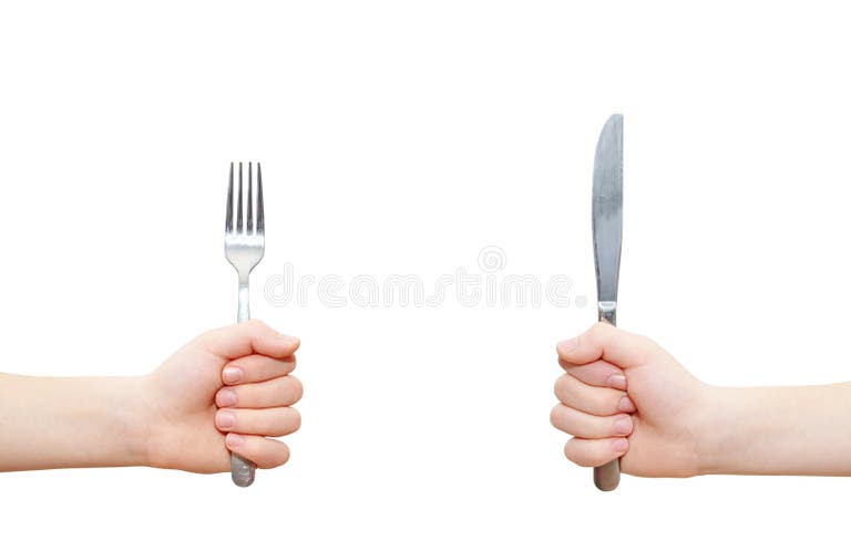 Two Hands Holding Fork and Knife Stock Image - Image of steel, food ...