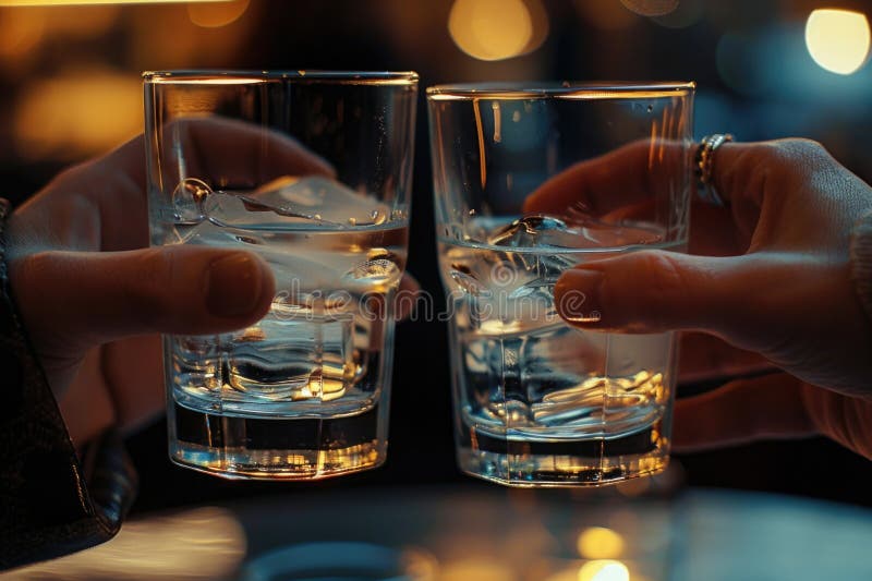 Two Hands Holding Glasses of Water on a Table Stock Illustration ...