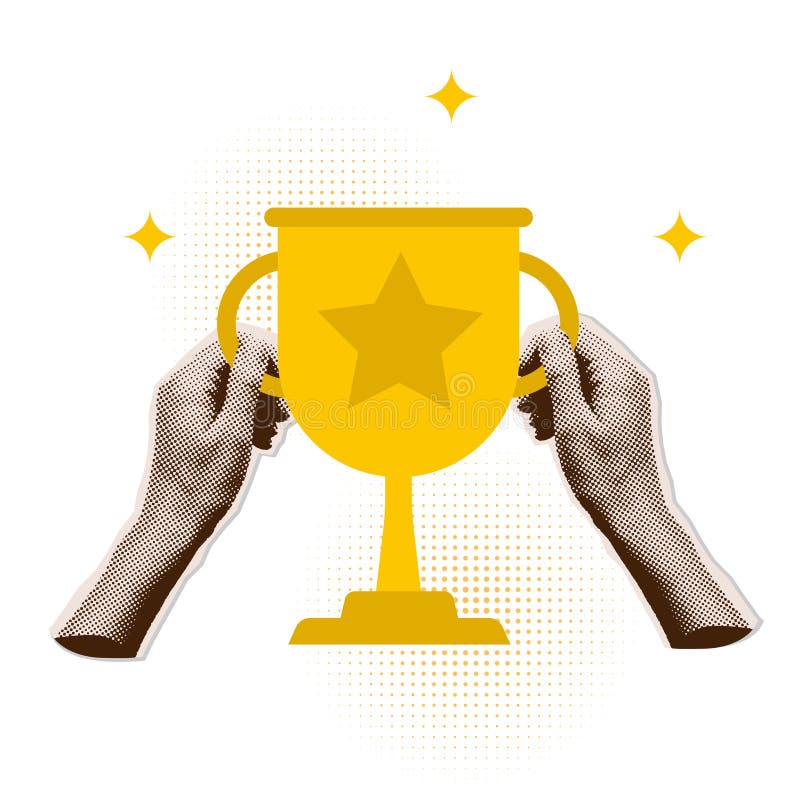 Two Hands Holding Gold Trophy Cup. Award for Win Stock Vector ...