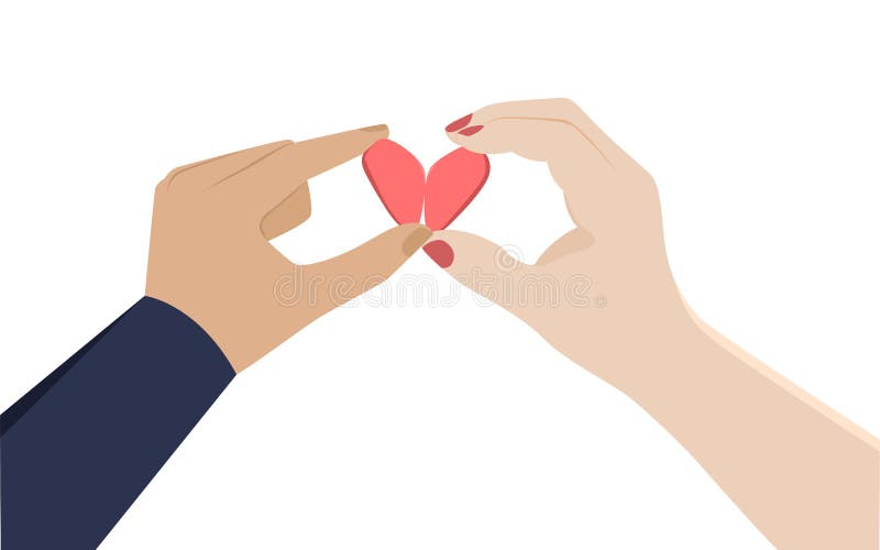Two Hands Holding Two Half Heart Shape Objects, Happy Romantic Couple ...