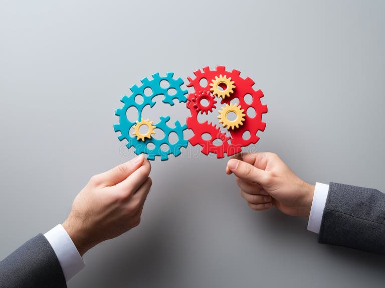 Two Hands Holding Interlocking Gears and Puzzle Pieces Symbolizing ...