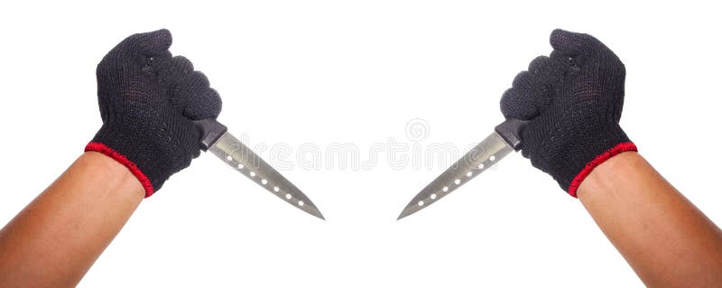 Two Hands Holding Knives Ready To Cook or Kill. Stock Photo - Image of ...