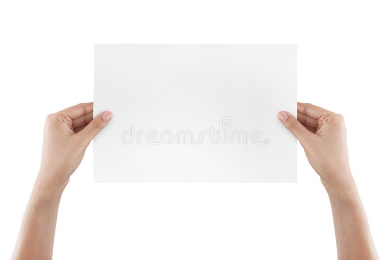 Two Hands Holding Paper Isolated on White Stock Photo - Image of ...
