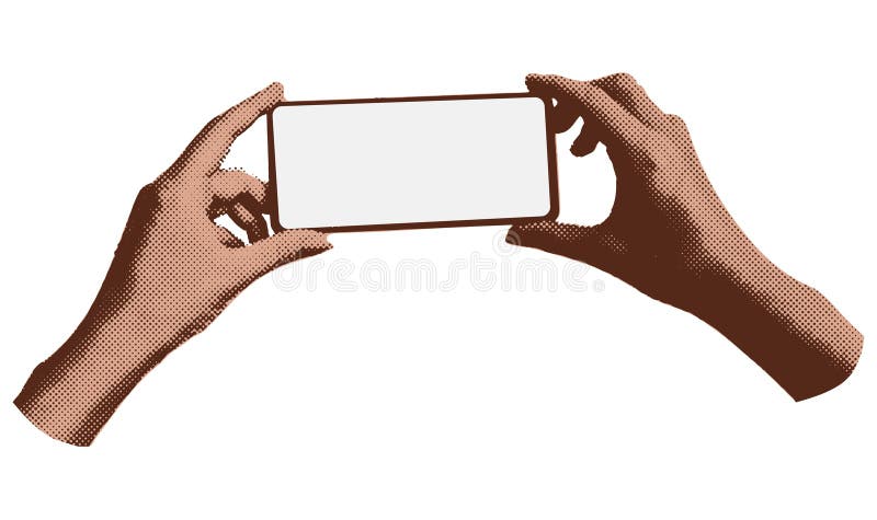 Two Hands Holding a Phone with Trendy Vintage Dotted Texture. Retro ...