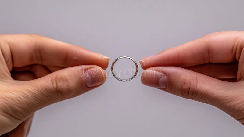 Two Hands Holding a Simple Silver Ring Against a Neutral Background, AI ...
