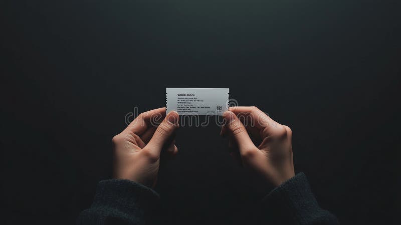 Two Hands Holding a Small, Rectangular Piece of Paper with Printed Text ...