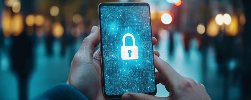Two Hands Holding a Smartphone with a Padlock Icon on the Screen , Data ...