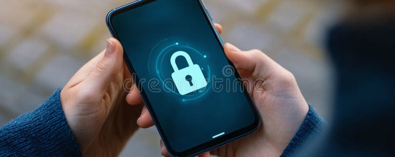 Two Hands Holding a Smartphone with a Padlock Icon on the Screen , Data ...