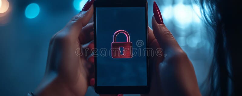 Two Hands Holding a Smartphone with a Padlock Icon on the Screen , Data ...
