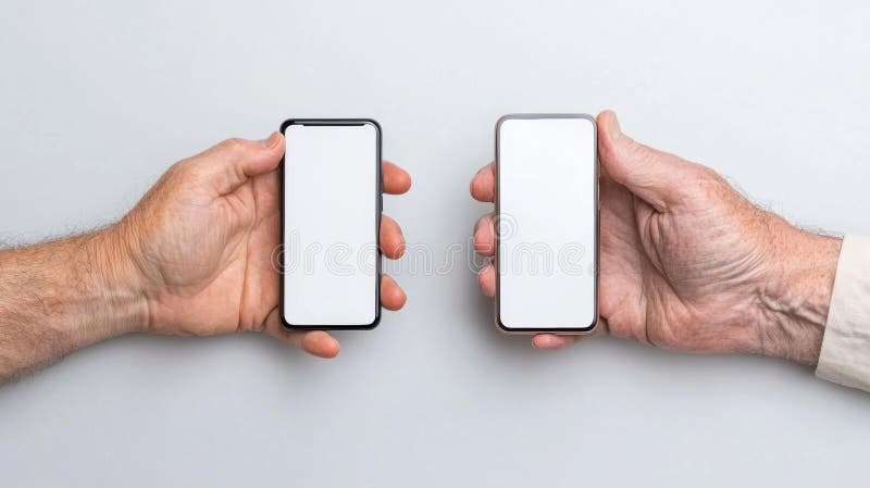 Two Hands Holding Two Smartphones with Blank Screens, AI Stock Photo ...