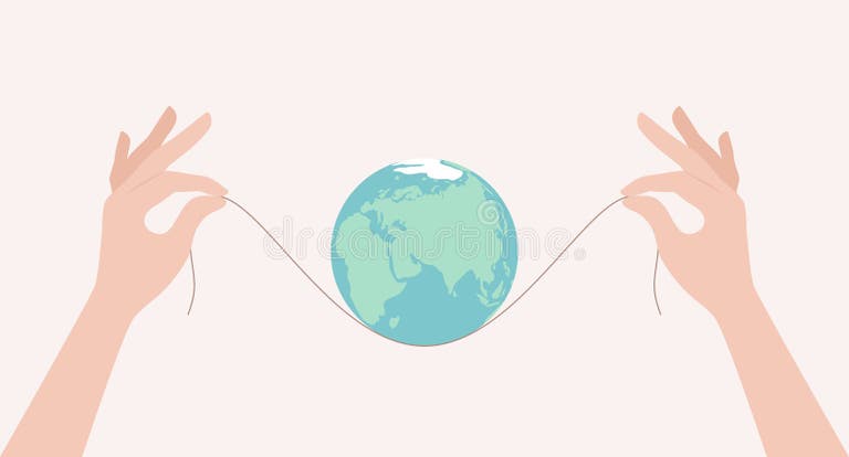 Two Hands Holding Thread with Earth Globe on it. Vector Illustration ...