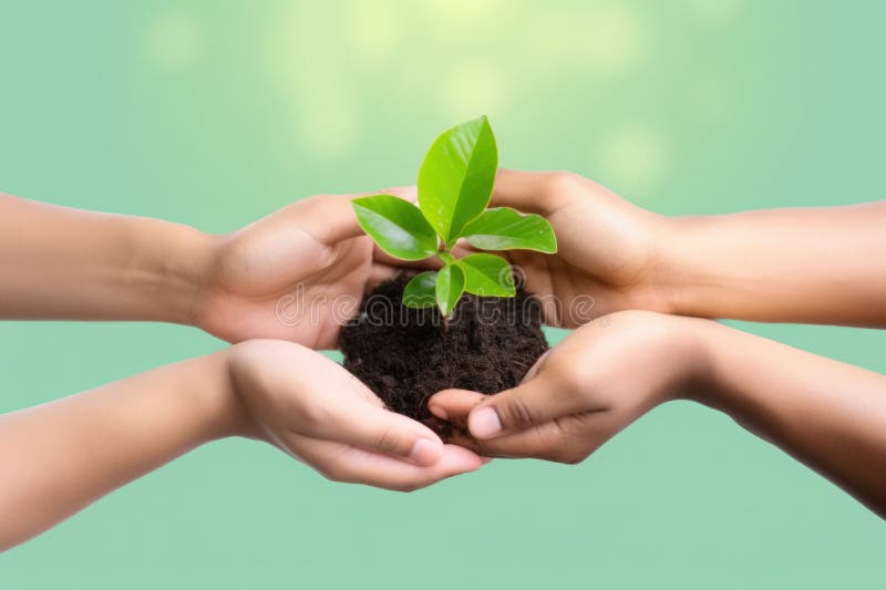 Two Hands Holding Together Young of a Tree. Generative AI Stock ...
