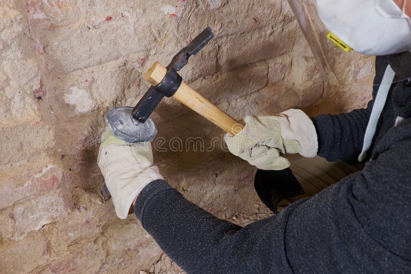 Worker Chiseling Concrete stock photo. Image of removing - 155752520