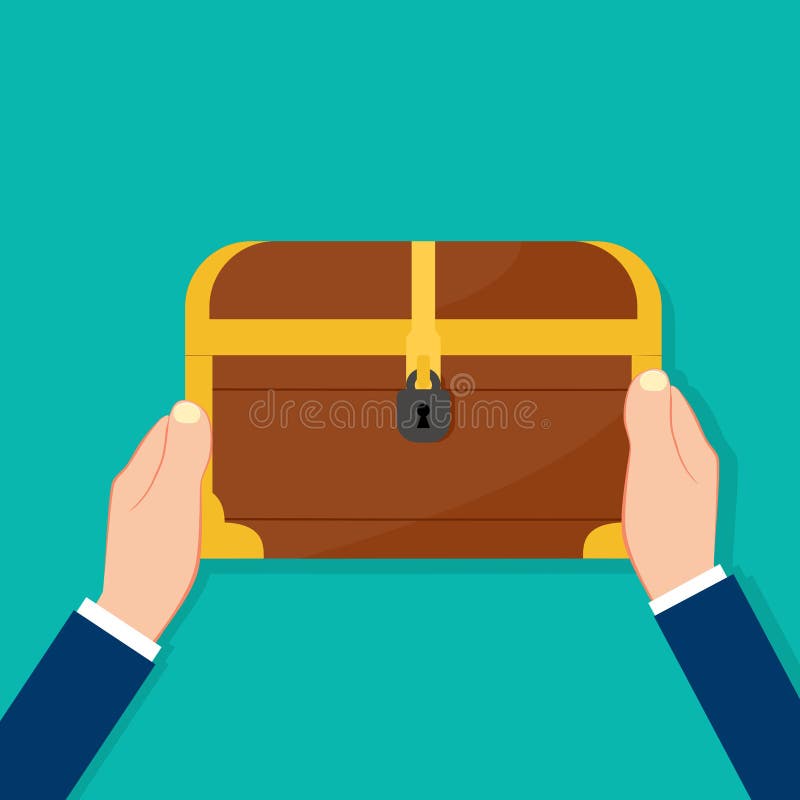 Two Hands Holding a Treasure Chest. Concept of Giving Vector ...