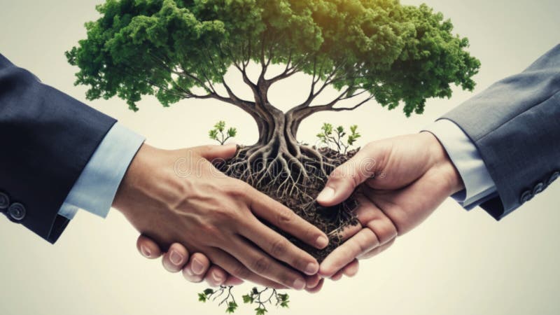 Two Hands are Holding a Tree with Roots Planting Tree Together Hands ...
