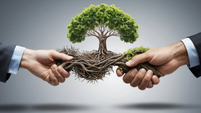 Two Hands are Holding a Tree with Roots Planting Tree Together Hands ...