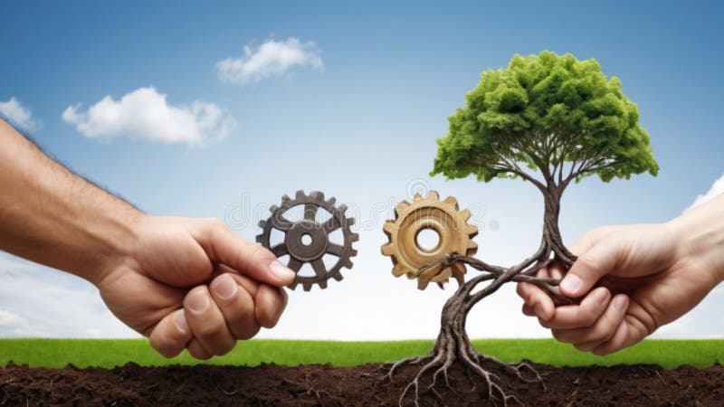 Two Hands are Holding a Tree with Roots Planting Tree Together Clouds ...