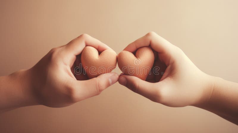 Two Hands Holding Two Heart Shaped Objects, AI Stock Photo - Image of ...